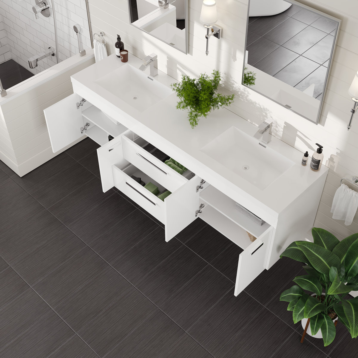 Wade Logan® Wauconda 72"W X 20"D Wall Mount Double Sink Bathroom Vanity With White Acrylic ...